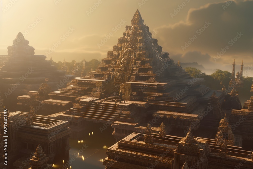 Futuristic mayan city with beautiful temples and advanced technology ...