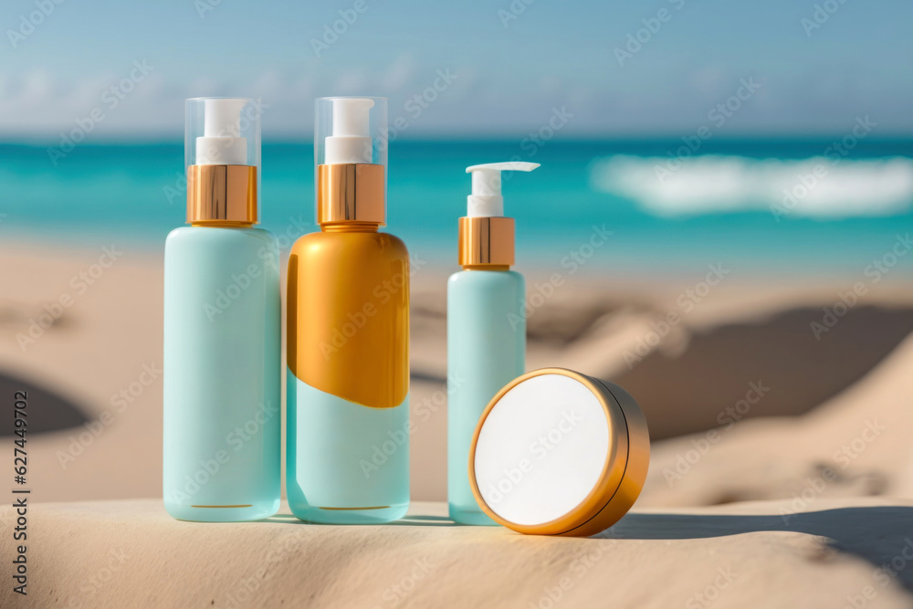 Moisturizing oils, cream and lotions for sunbathing is on the ...