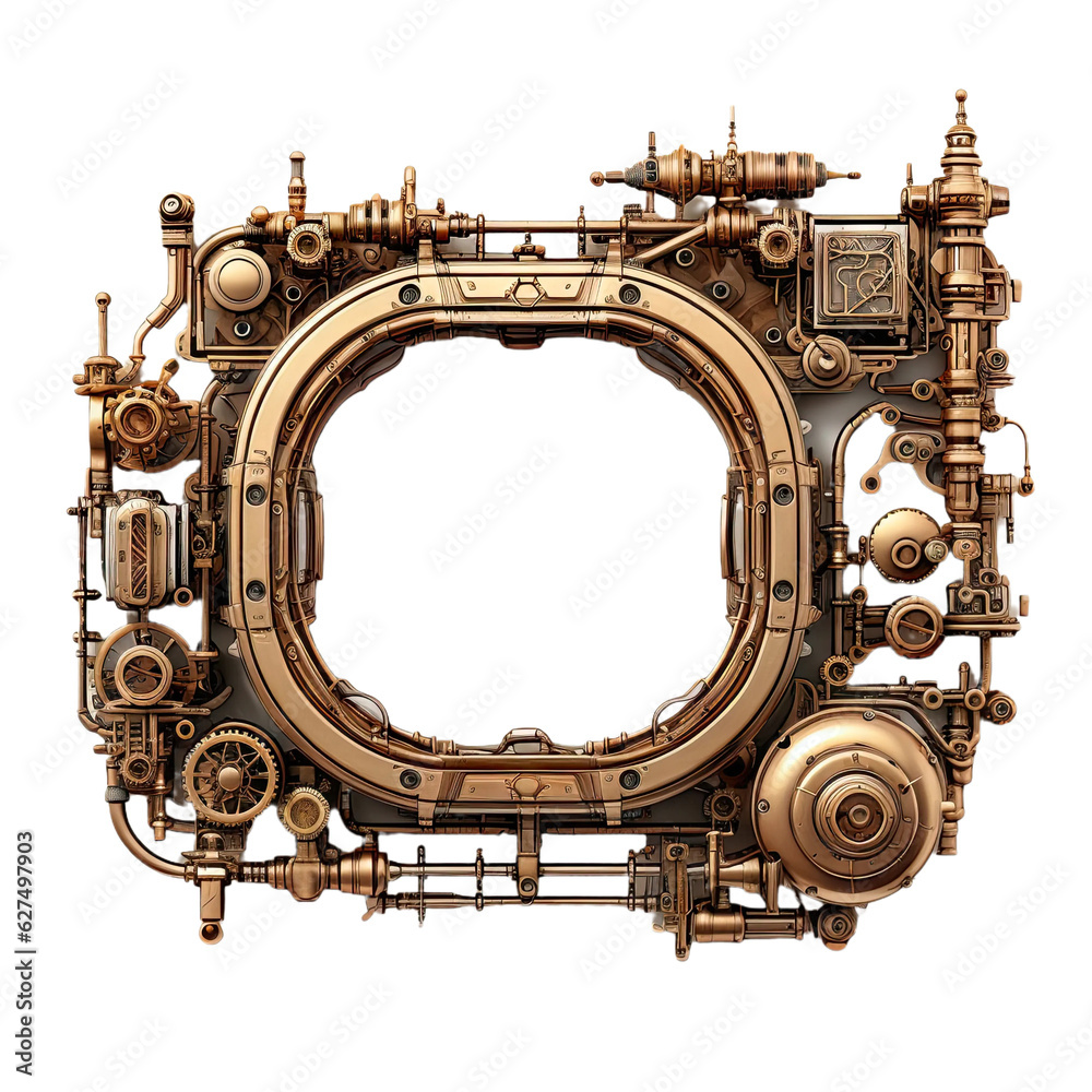 Metallic frame with vintage machine gears and cogwheel. Isolated on ...