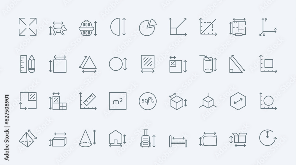 Size measure thin black line icons set vector illustration. Outline ...