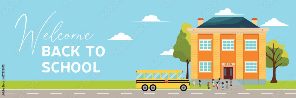 Stock-Vektorgrafik „Welcome back to school horizontal banner with ...