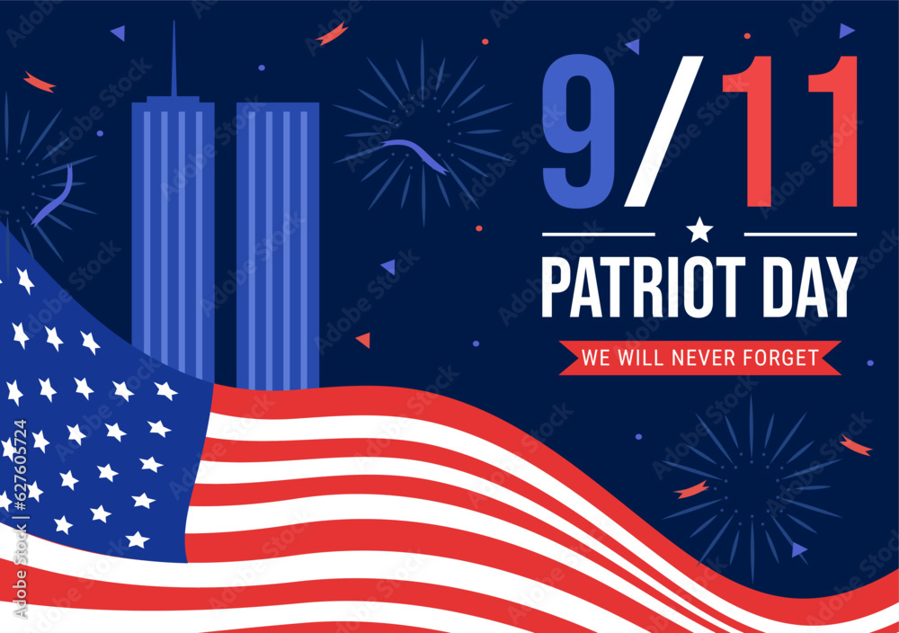 Happy USA Patriot Day Vector Illustration with United States Flag, 911 ...