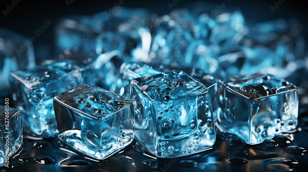 3d ice cubes floating on a dark background. cold , Incredible detail ...