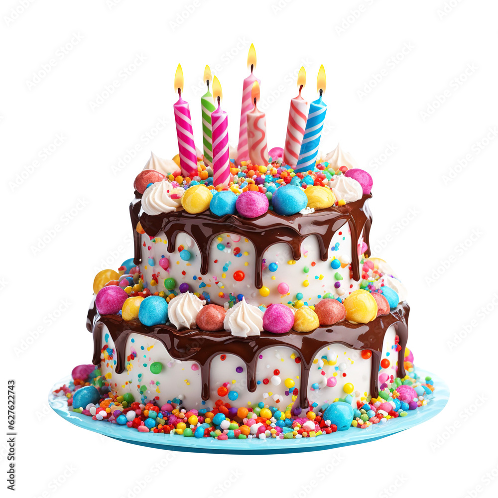 Birthday cake with candles, ribbon on transparent background Remove png ...