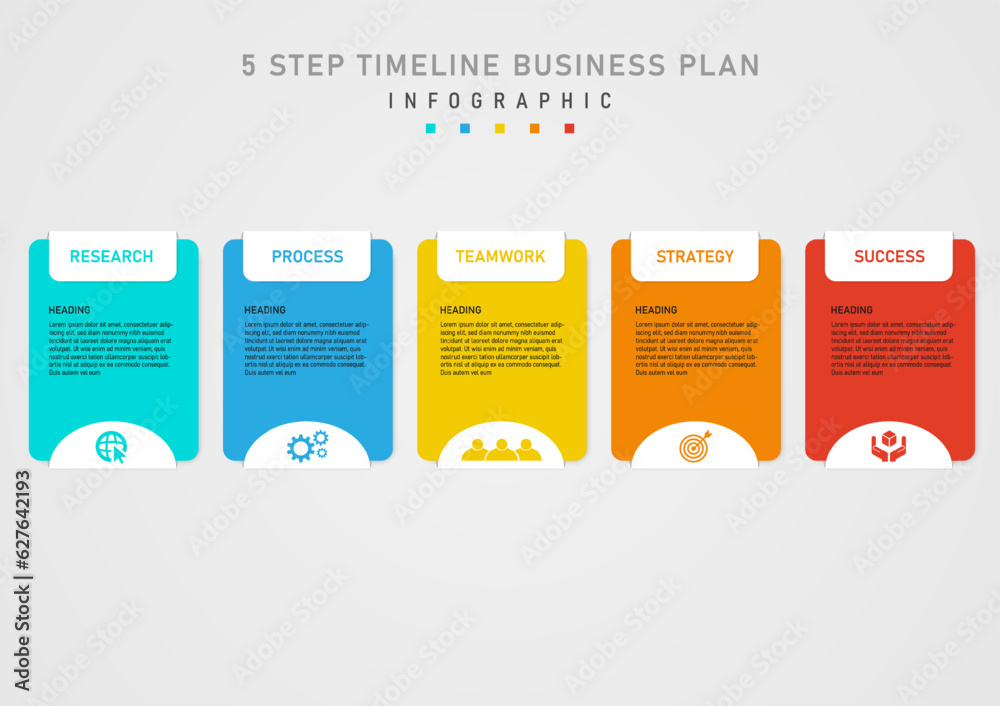 infographic 5 steps business plan success square multi color middle black letters white square ...