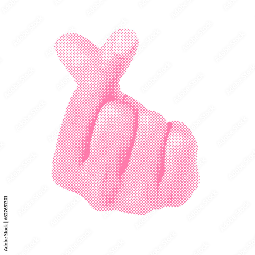 Korean heart finger gesture in trendy halftone style in neon pink color ...