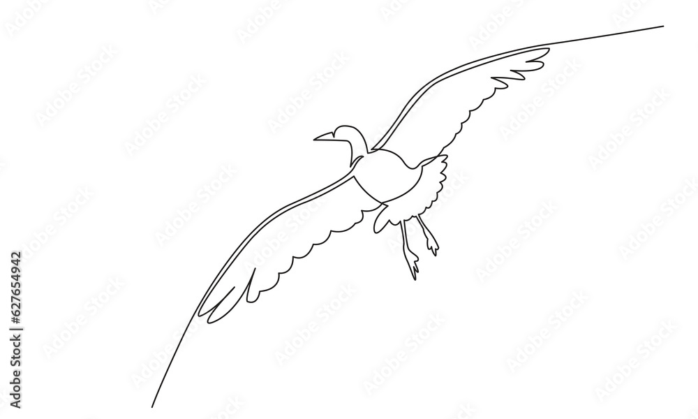 Continuous line Flying bird drawing .white background for decorative ...