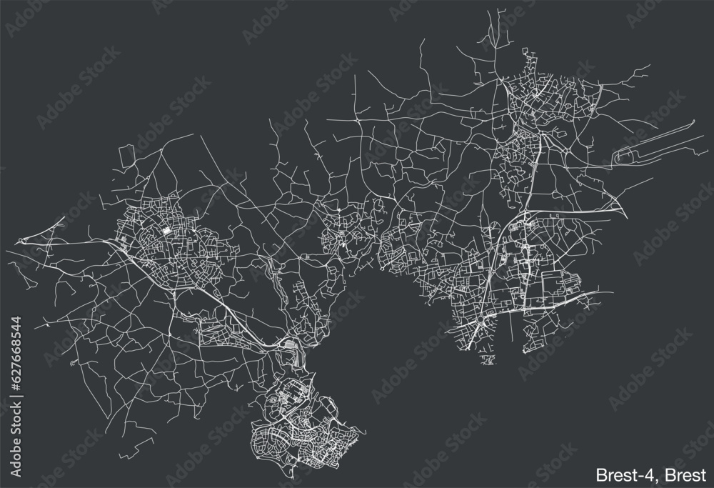 Detailed hand-drawn navigational urban street roads map of the BREST-4 ...