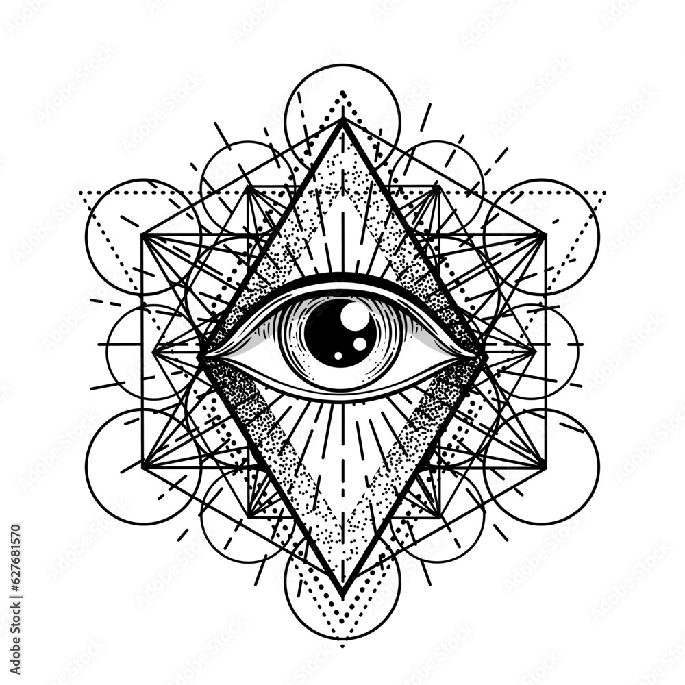 Blackwork tattoo flash. Eye of Providence. Masonic symbol. All seeing ...
