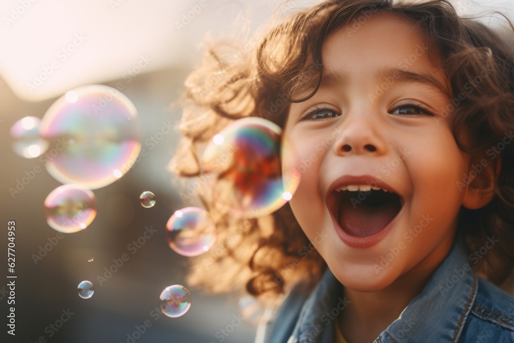 Foto de Stock Joyful happy laughing Caucasian child son 5s kid boy ...