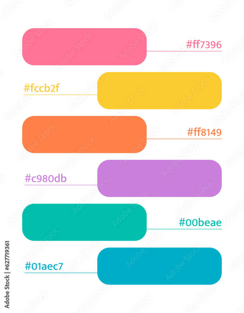 Blue, pink, orange color palette, neon colors catalog, color matching ...