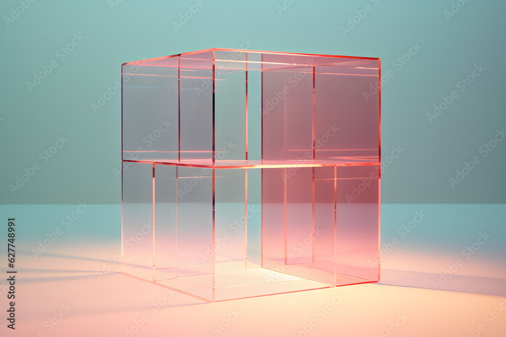 transparent pink glass cube in pastel studio background Stock ...