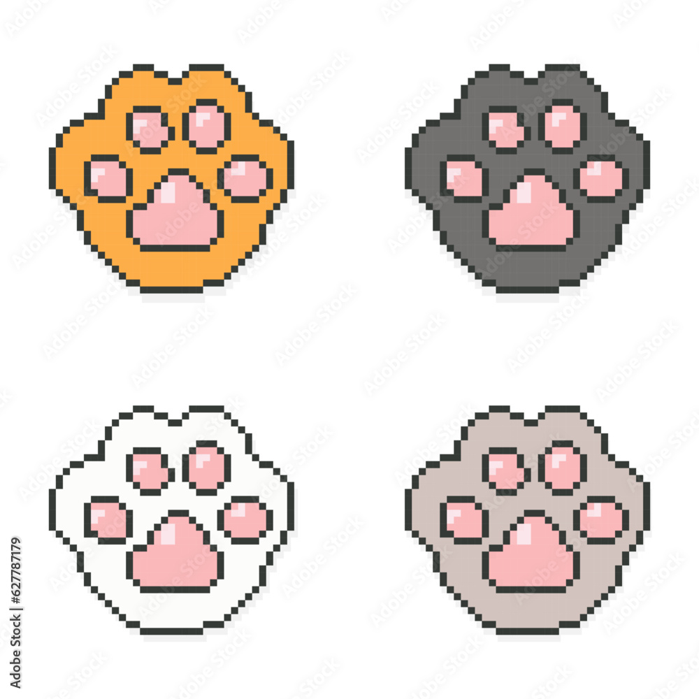 Cat paw pixel art, 8 bit pixel art footprint paws vector Stock Vector ...