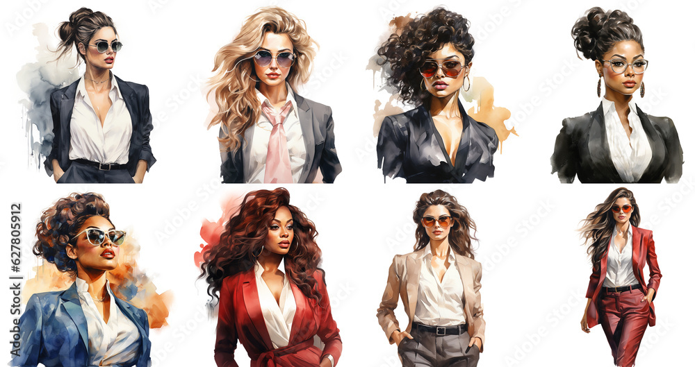 Lady Boss Clipart, Watercolor Fashion Girl and Business Woman Clipart ...