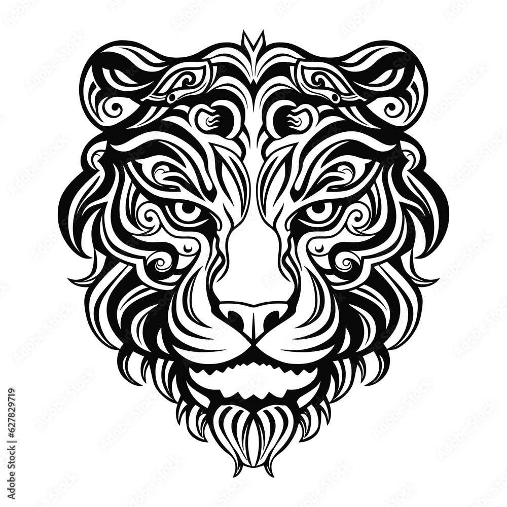 Tigers head Tribal tattoo design. Black isolated on white. Tiger head ...