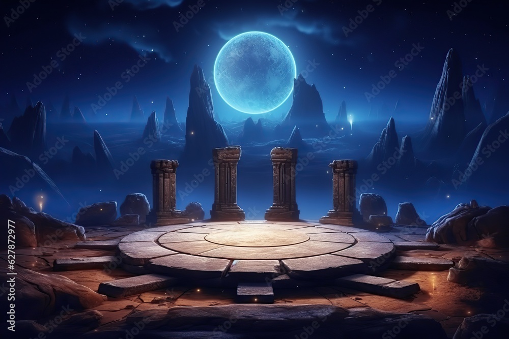 Stone platform for battle at night. Stock Illustration | Adobe Stock