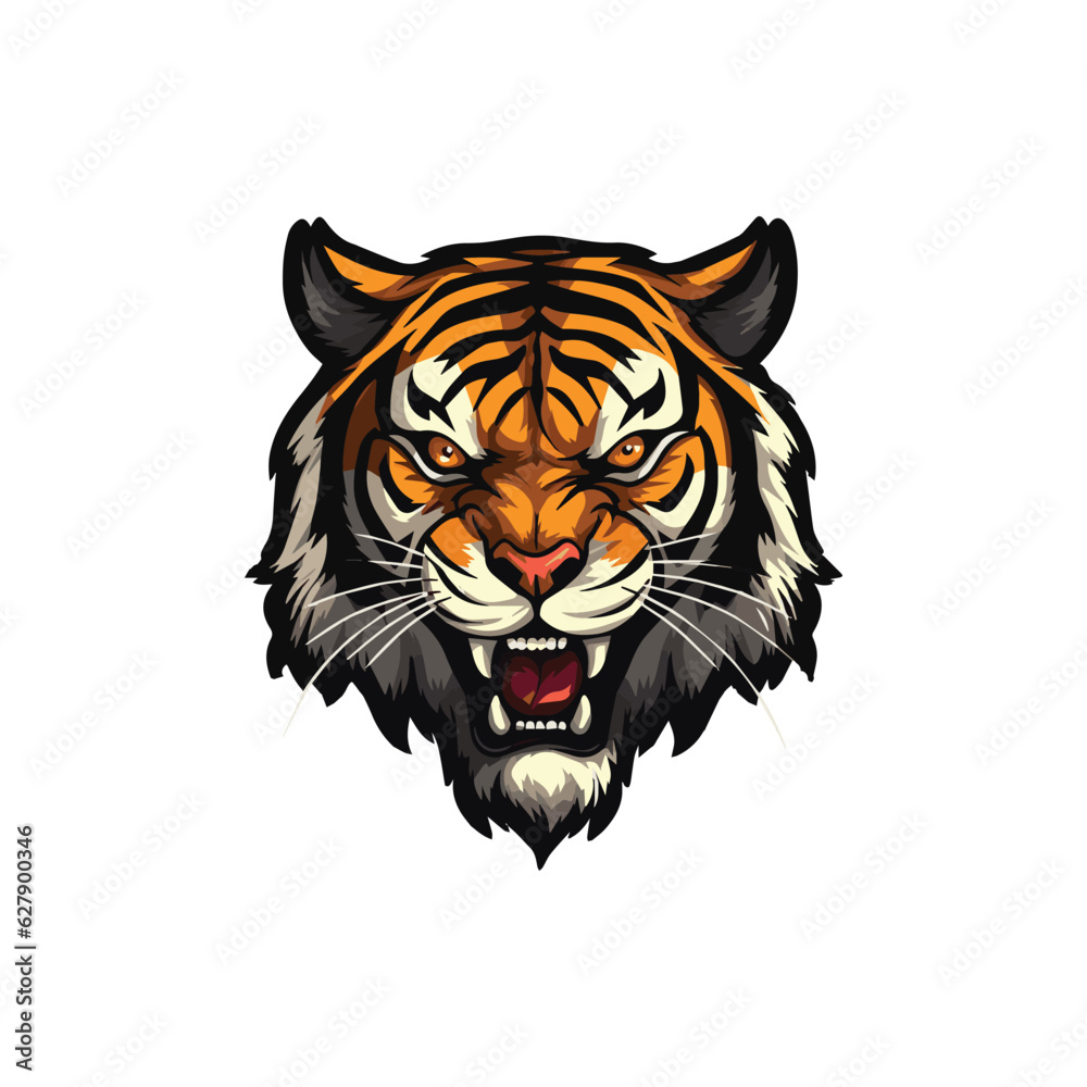 Angry Tiger Head Set Vector Logo, Tiger Mascot Logo, Isolated on Background, Aggressive Tiger ...