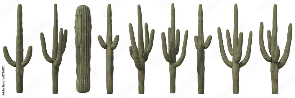 Set of Saguaro cactus or Carnegiea gigantea cactus with isolated on ...