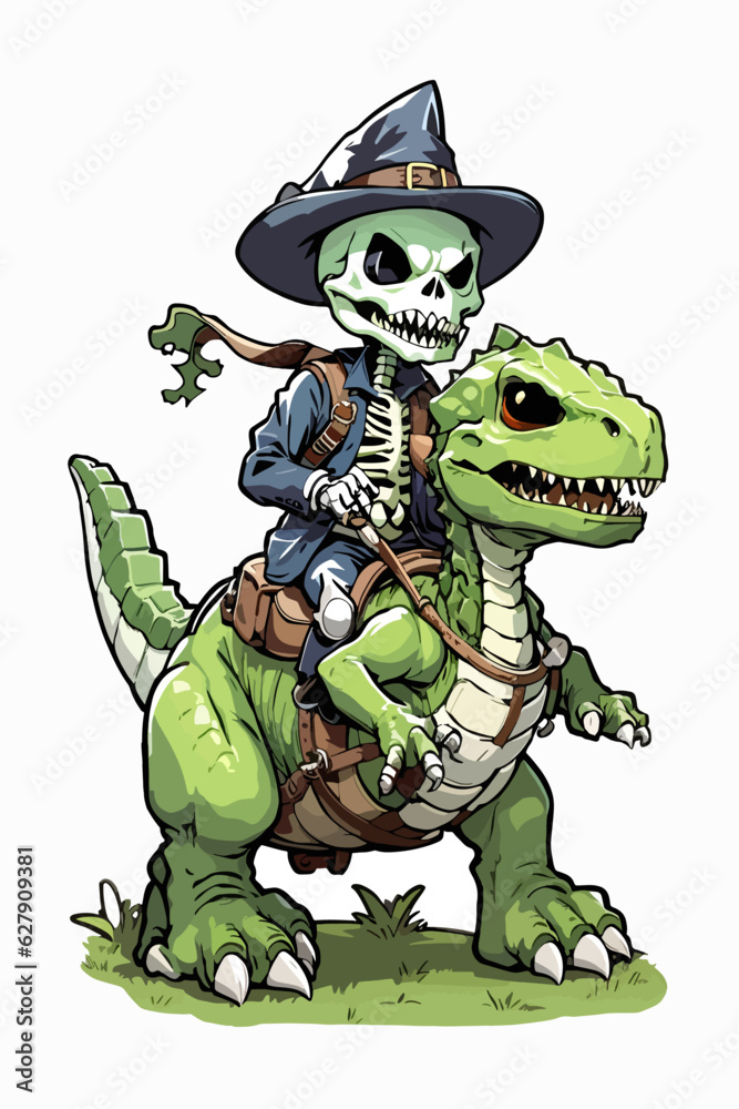 Cute Skeleton Riding green Dinosaur Stock Vector | Adobe Stock