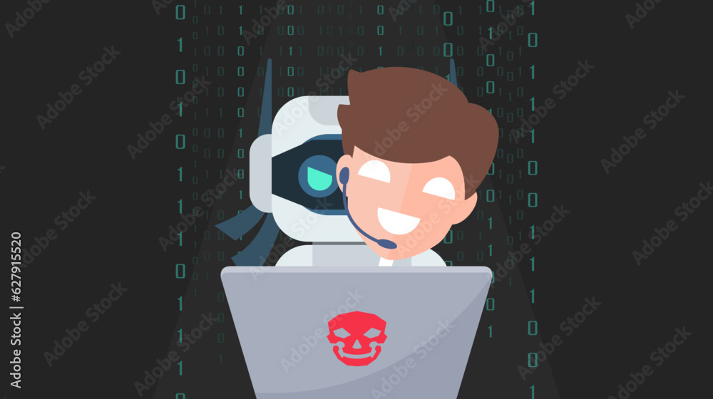 Thief Hacker Ai robot disguised as a Human voice on digital background ...