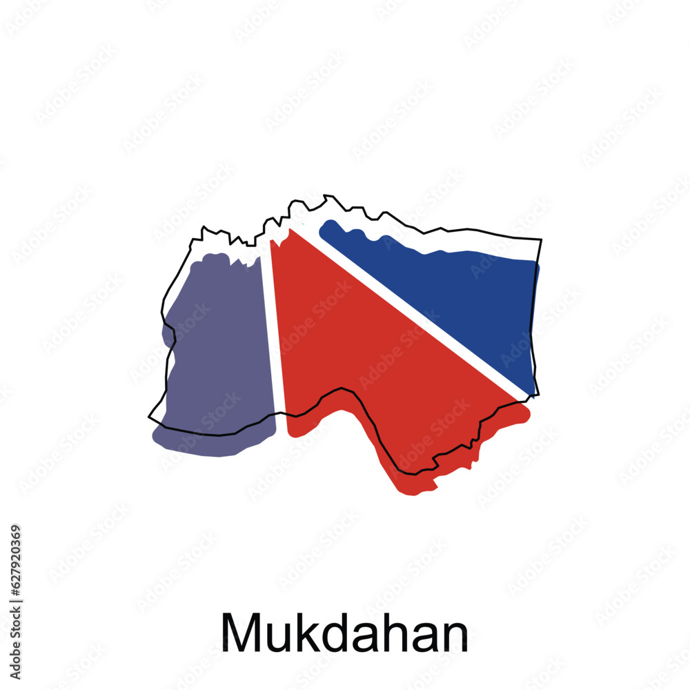 Map of Mukdahan vector design template, national borders and important ...