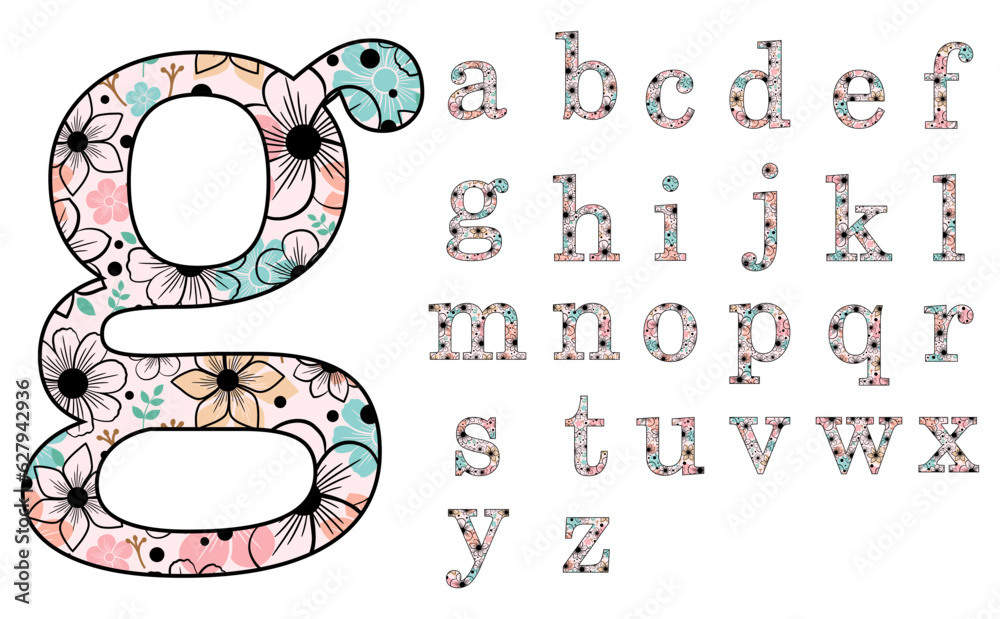 Floral Alphabet Set Full color Vector Design, Flower Alphabet Bundle ...