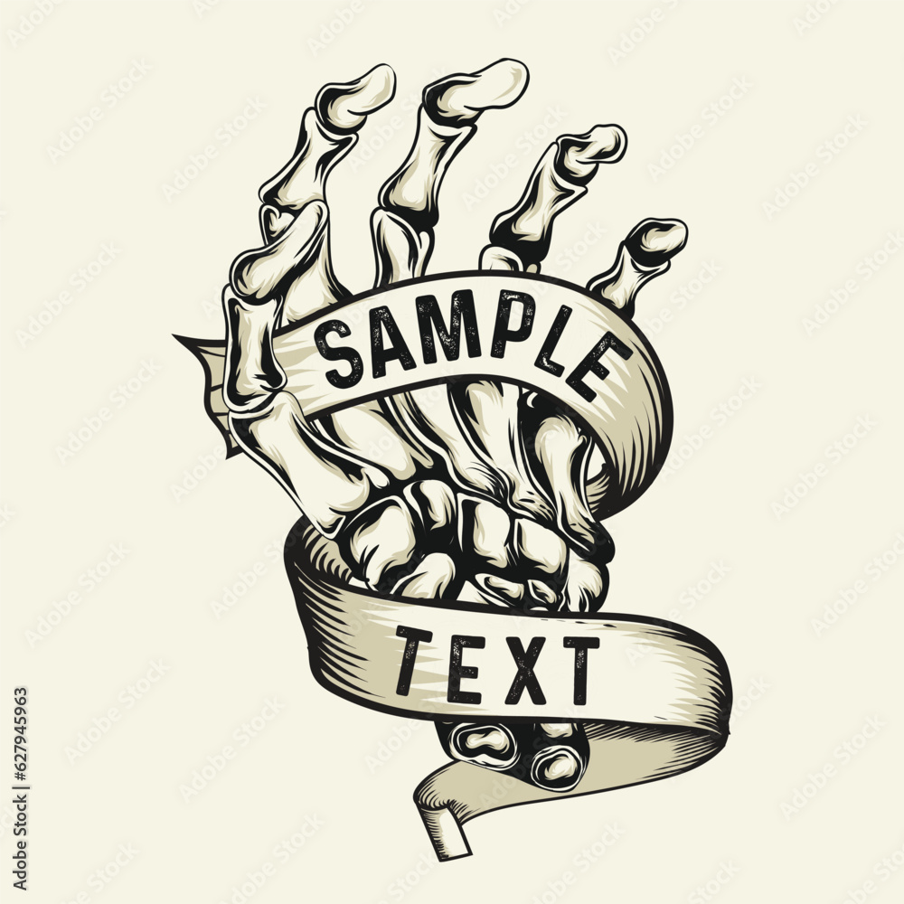 Vintage Monochrome Style Hand Drawing Skelton Hand Illustration Tattoo ...