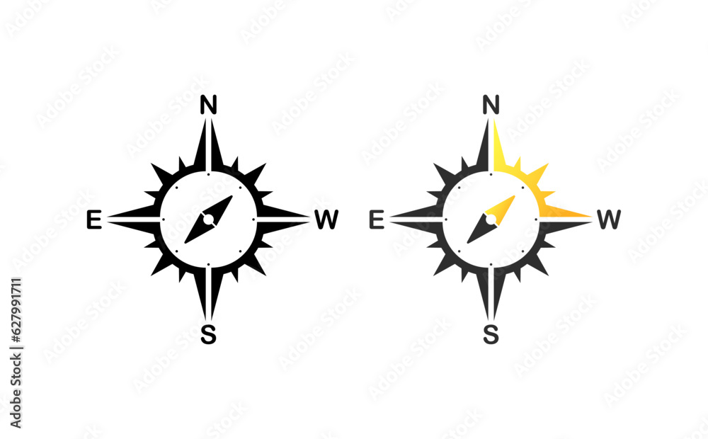 Compass And Arrow Icon Silhouette Black Orientation Symbol Compass With Pointers Vector