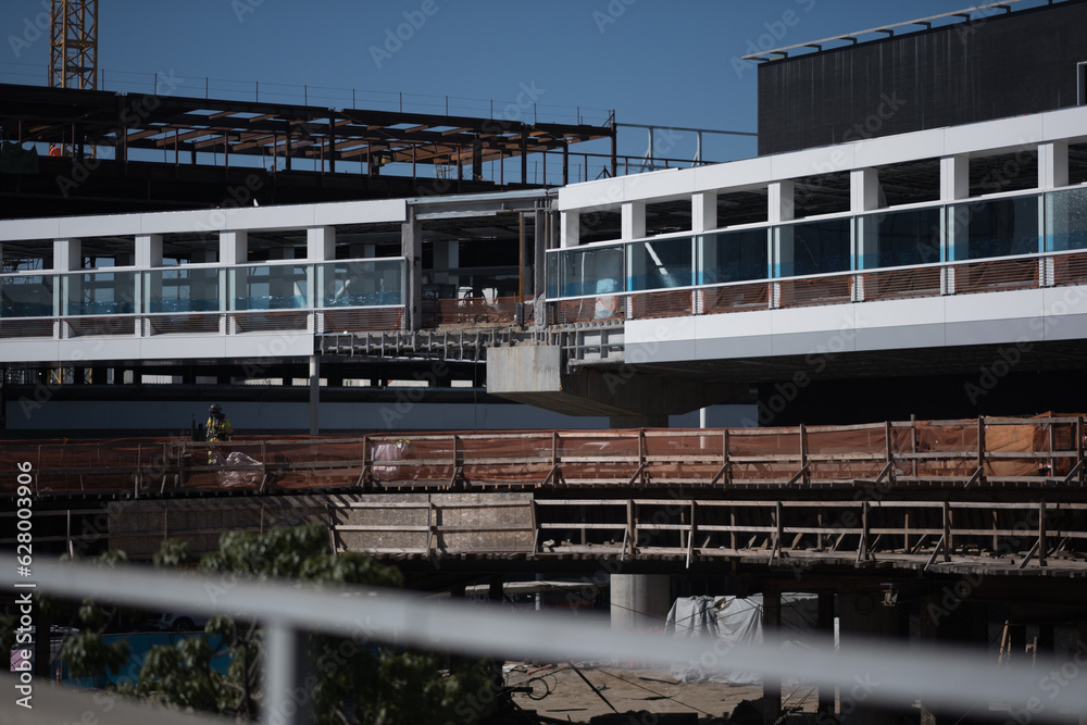 The sprawling construction site for an airport terminal. Elevated ...