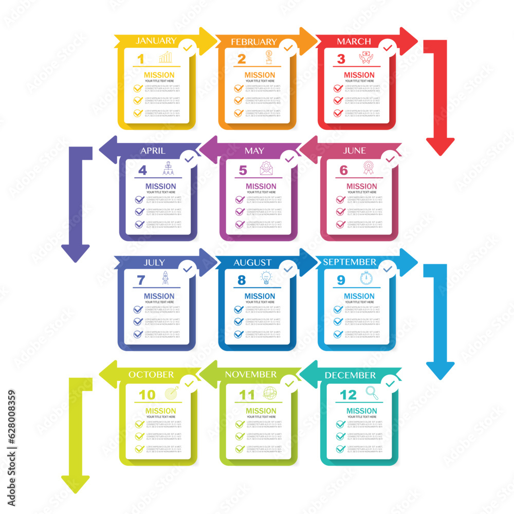 infographic Project timeline graph for 12 months modern diagram ...