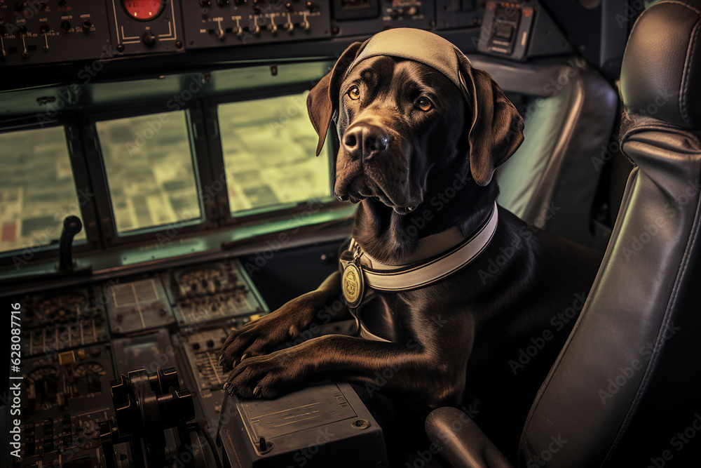 Cute black labrador check all monitors collage generative ai technology ...