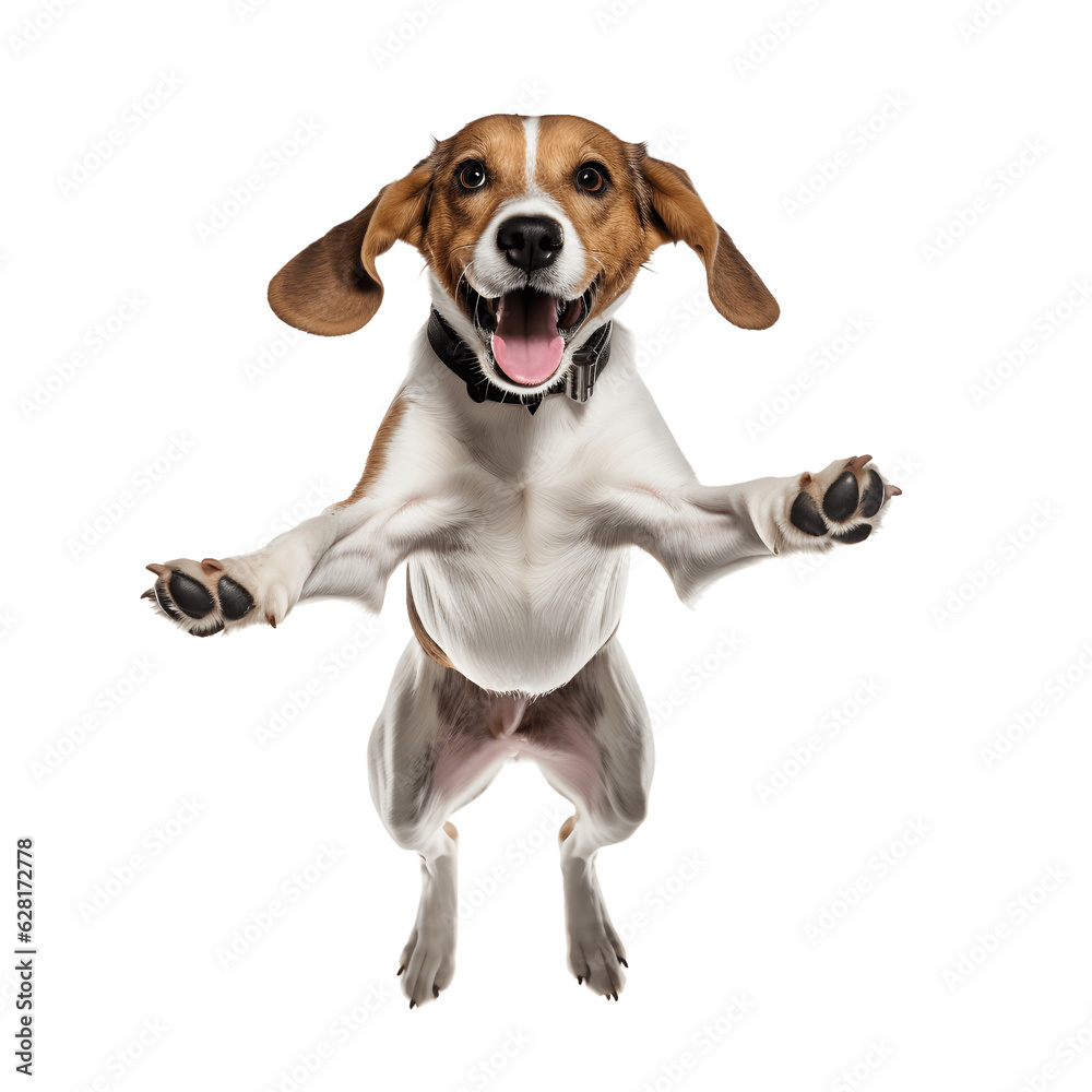 Cute Beagle dog jumping isolated on transparent background - Generative ...