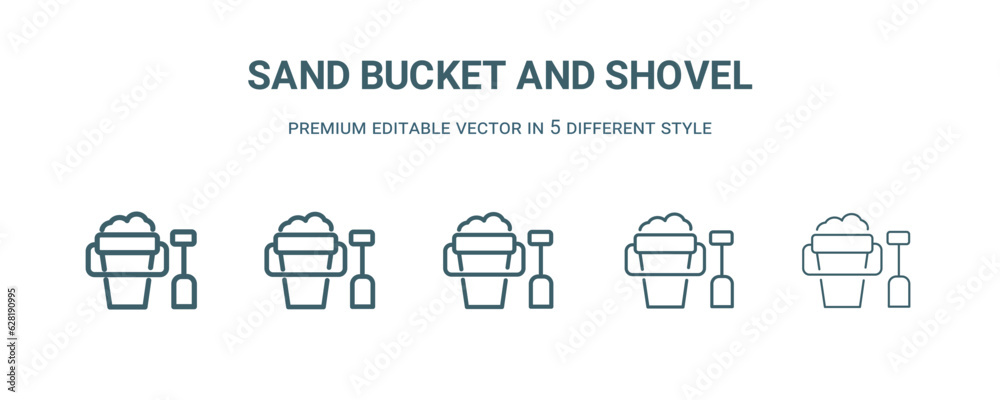 sand bucket and shovel icon in 5 different style. Thin, light, regular ...