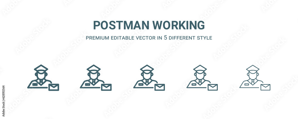 postman working icon in 5 different style. Thin, light, regular, bold ...