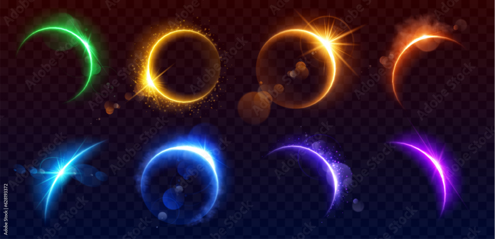 Realistic set of solar eclipse overlay effect on transparent background ...