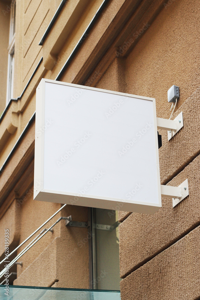Street storefront shop, cafe, restaurant mounted signboard mock up ...