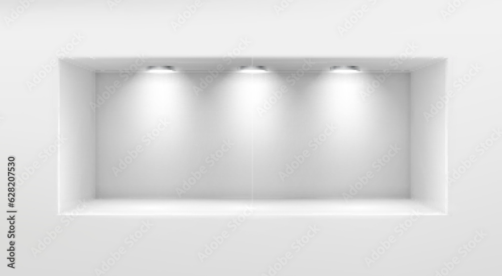 3d white niche shelf box showcase frame with light vector background ...