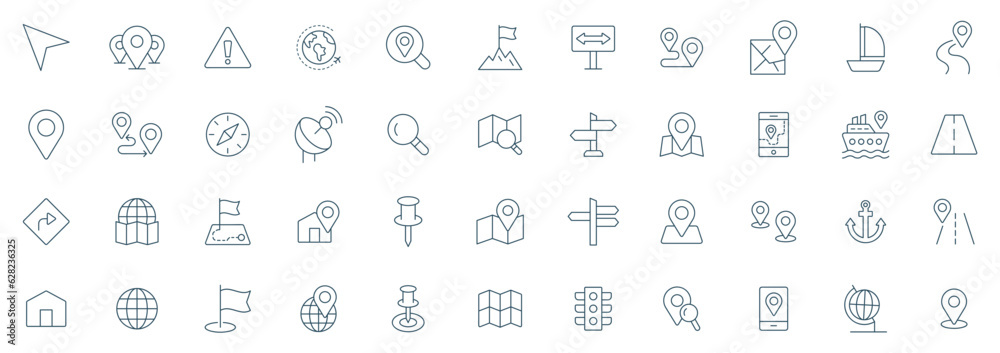 Navigation Line Icons vector. symbol of map location, Route, Marker, road trip and navigate ...