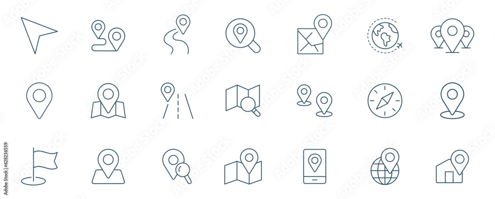 Maps And Navigation Icon vector. symbol of location, geo map, route, and navigate outline ...