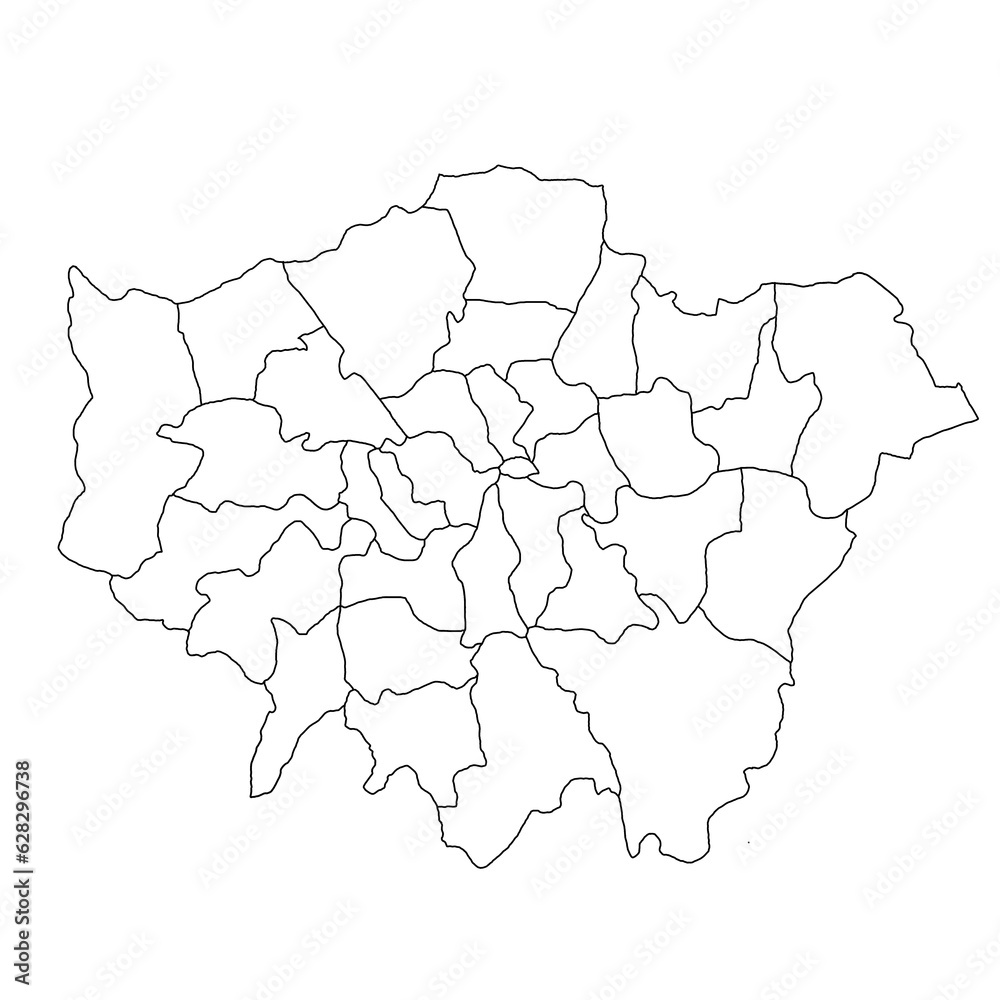 London ceremonial counties blank map. High detailed illustration map ...
