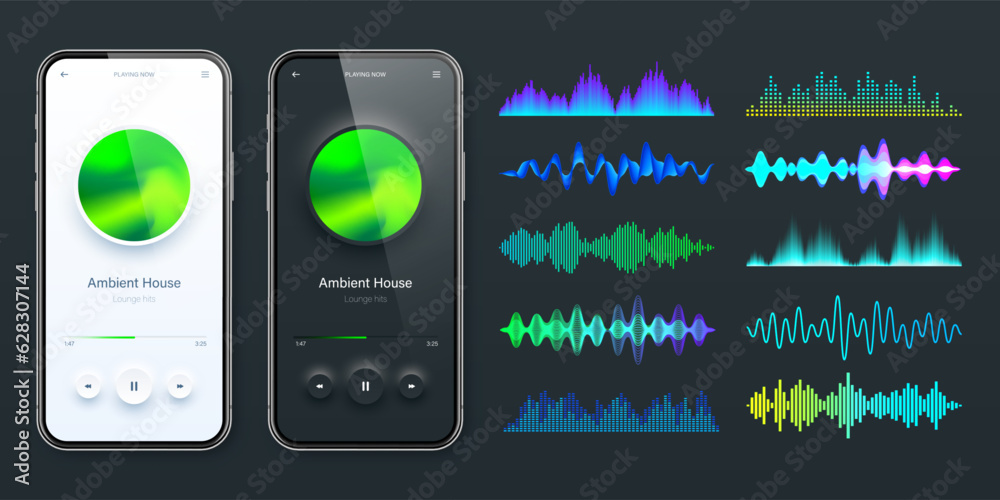 Online audio player user interface, smartphone app UI design. Music ...