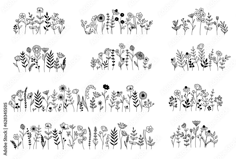 Minimal Wildflower Set, Minimalistic Flowers Arrangement, Frames ...