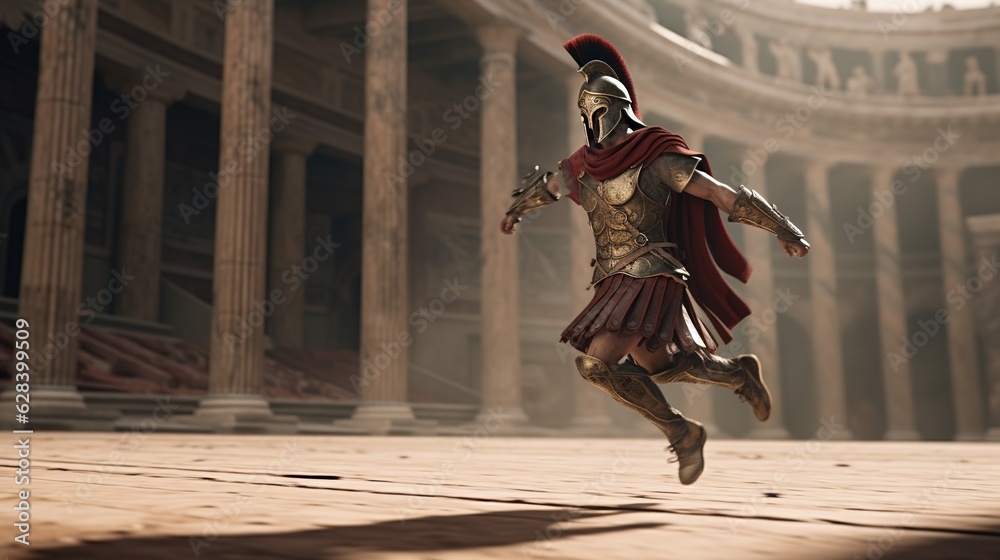 Generative AI, Realistic illustration of a fierce gladiator attacking ...