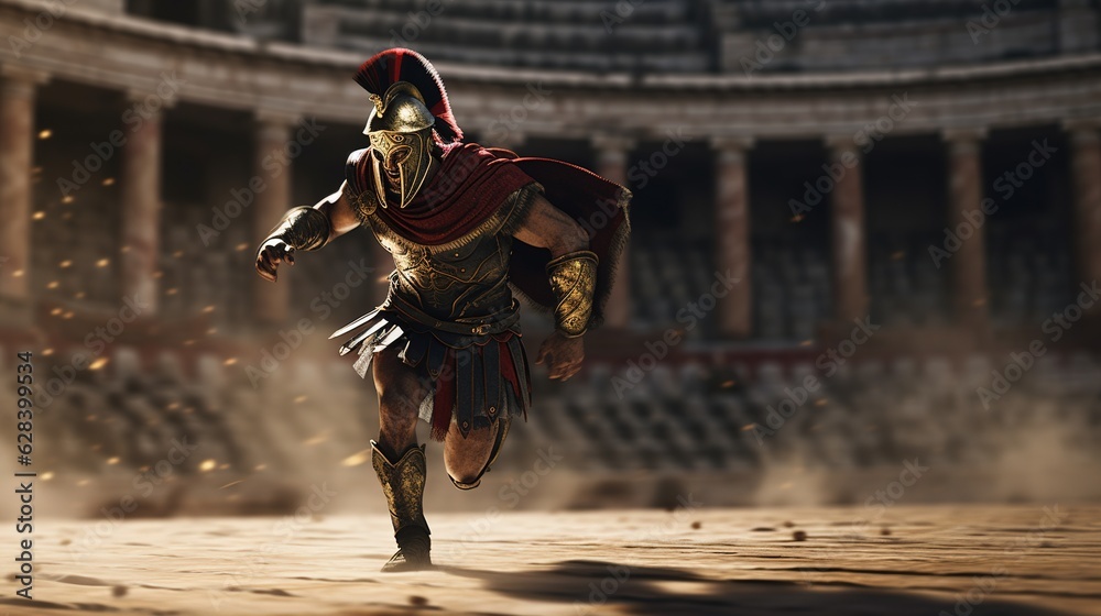 Generative AI, Realistic illustration of a fierce gladiator attacking ...