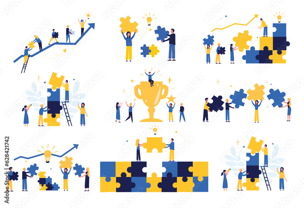 Business concept. Team metaphor. People connect puzzle elements. Flat ...
