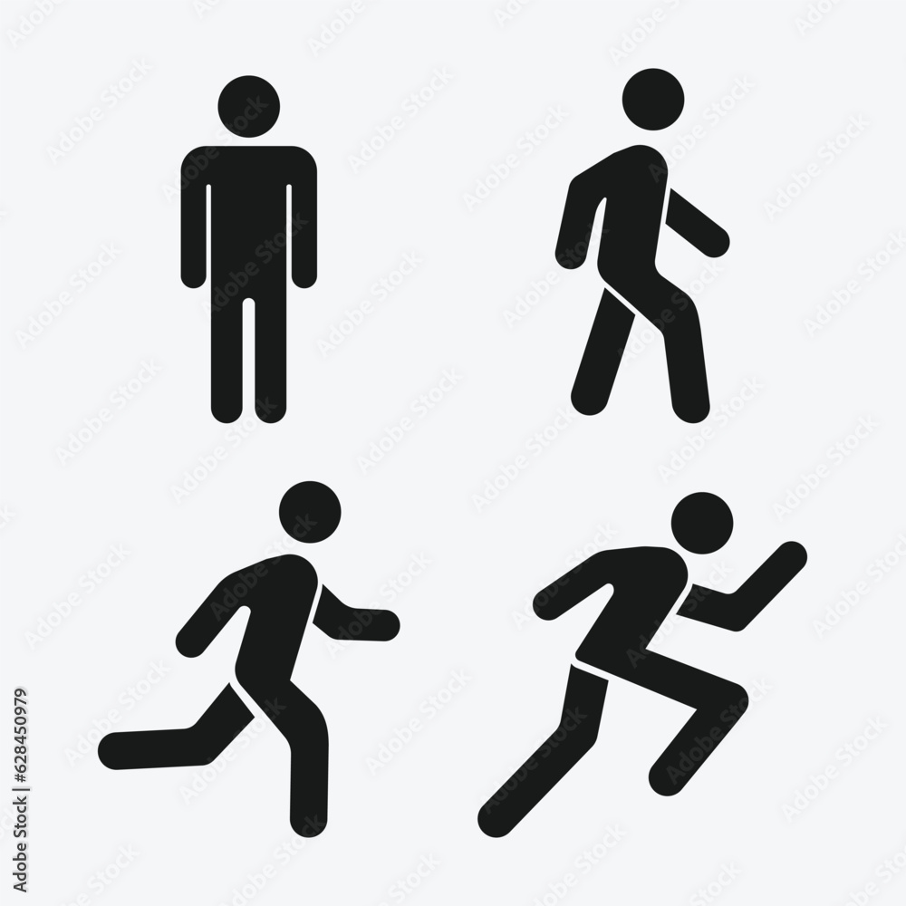 Vector illustration of man stands, walk and run icon set. People vector ...