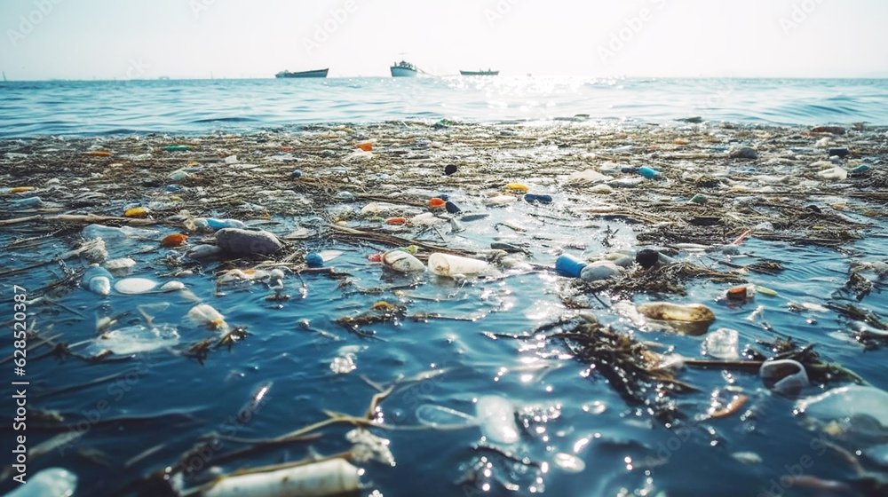 Plastic rubbish pollution in a ocean, environment poses a grave threat ...