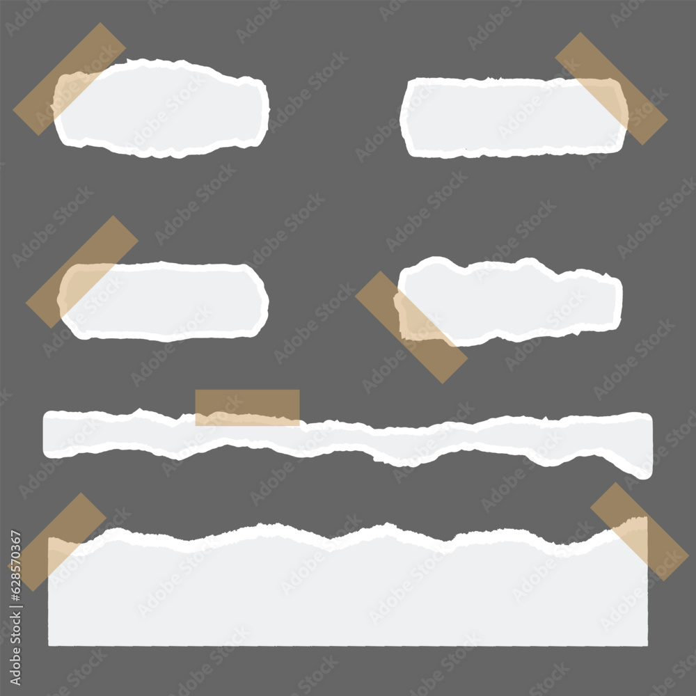 Vector set of torn ripped paper sheets with sticker design with grey ...