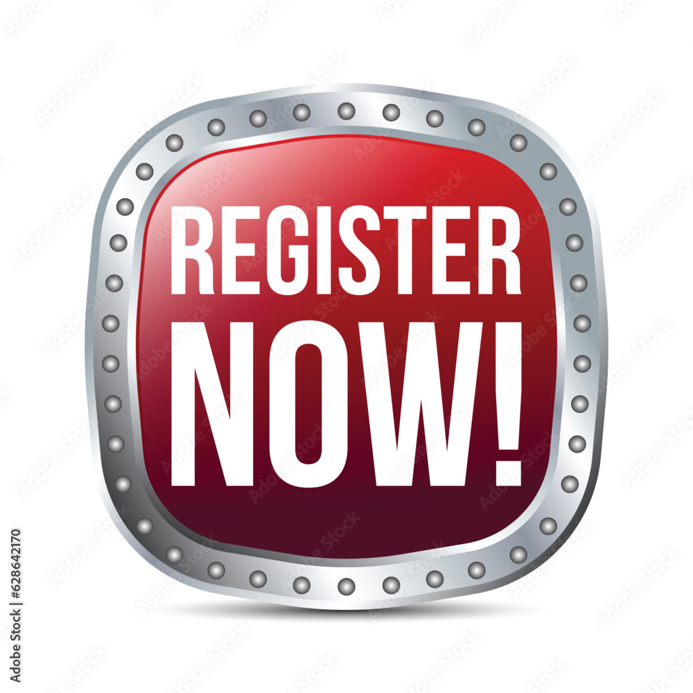 Register Now Button, Register Here, Badge, Emblem, Seal, Push Button ...