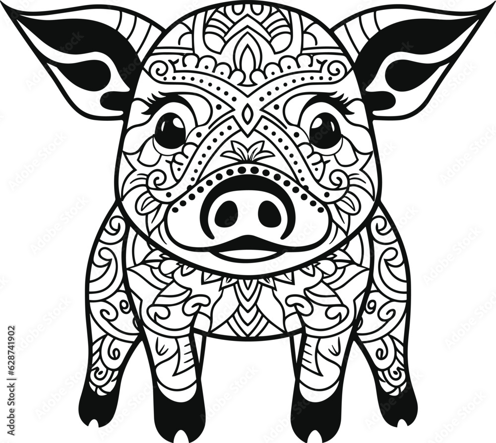 Pig With Mandala coloring pages vector animals Stock Vector | Adobe Stock